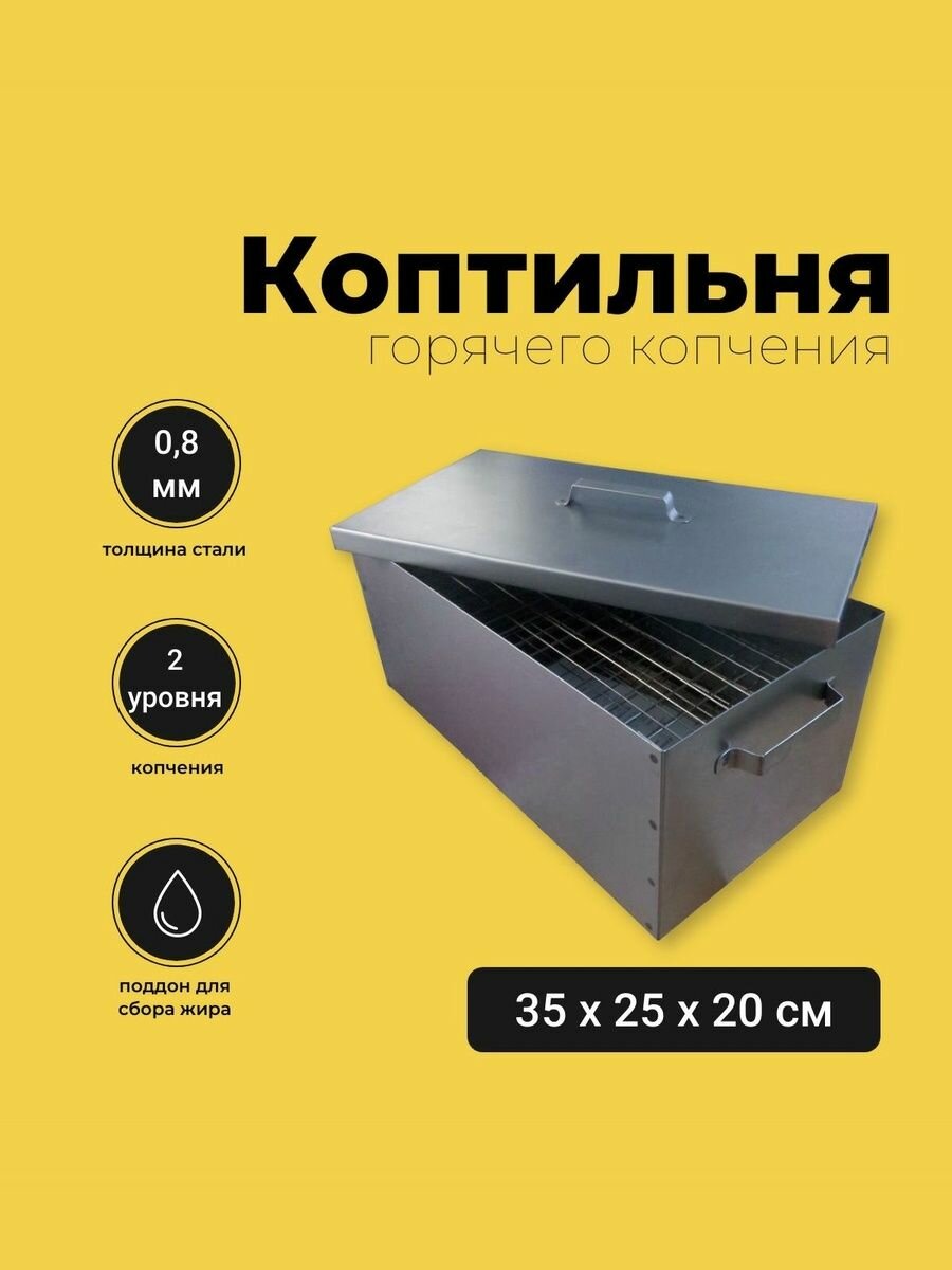 Коптильня эконом малая 35х25х20 см, Петромаш, двухуровневая, коптильня горячего копчения