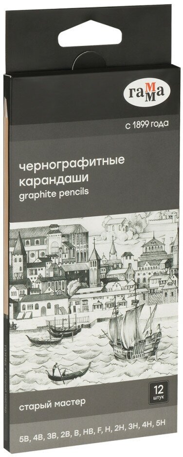 Набор карандашей ч/г Гамма 12шт, 5B-5H, картон. упаковка, европодвес, 353386