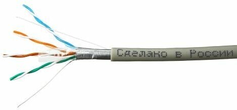 Кабель витая пара F/UTP 5e кат. 4 пары SkyNet CSP-FTP-4-CU 24AWG(0.51 мм), медь, одножильный (solid), внутренний, PVC, серый, уп/305м 'Premium'