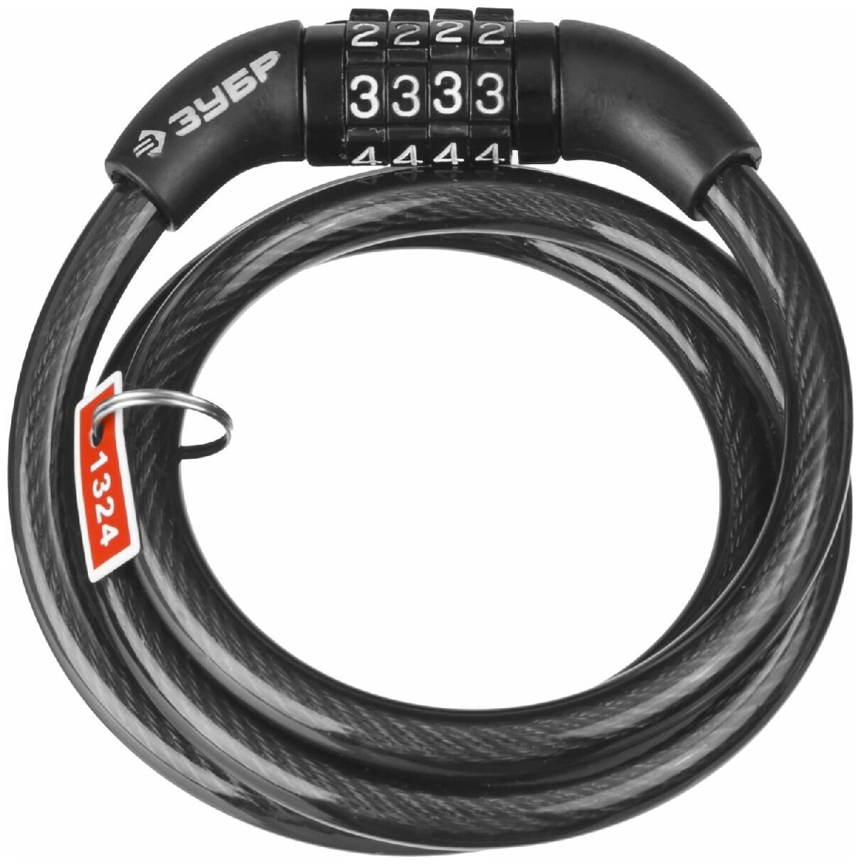 Тросовый замок ЗУБР 1200 мм d 8 мм кодовый с неизменяемым кодом стальной трос цинковый сплав пластиковая обмотка