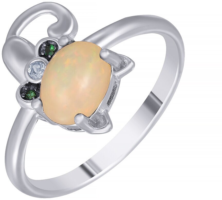 Кольцо, серебро, 925 проба, фианит, опал