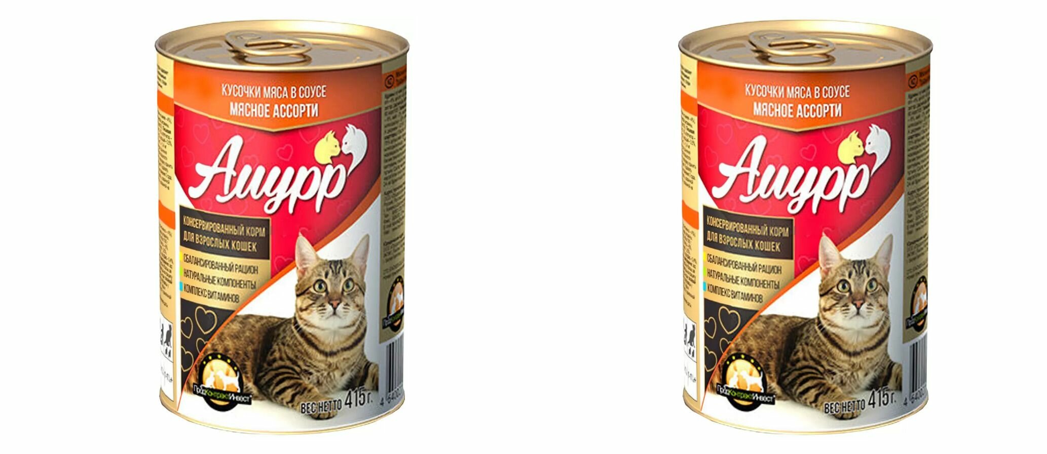 Амурр Консервы для кошек в соусе мясное ассорти, 415, 2 шт