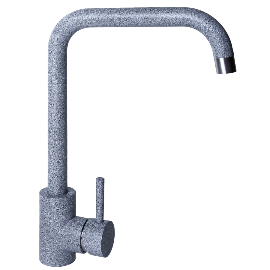 Смеситель для кухни однорычажный высокий, поворотный 360 градусов, темно-серый, под каменную мойку GranAlliance