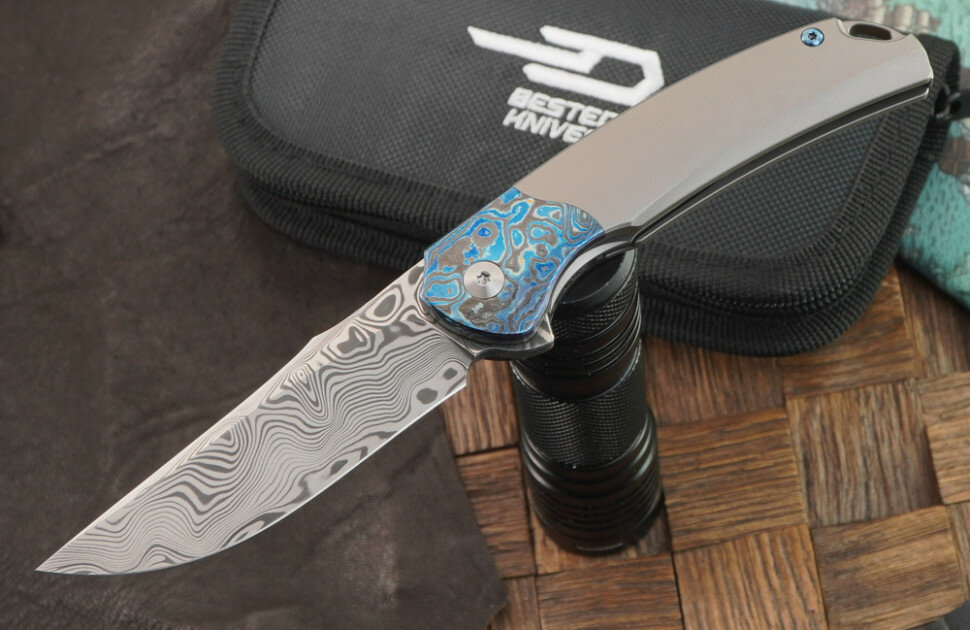 Складной нож Bestech Knives Supernova, клинок Damasteel, рукоять титан/циркути