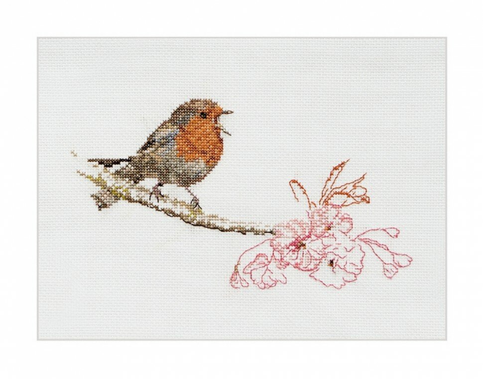 Набор для вышивания Thea Gouverneur #791A Spring Robin (Весенняя малиновка), Счетный крест, 20 x 14 см