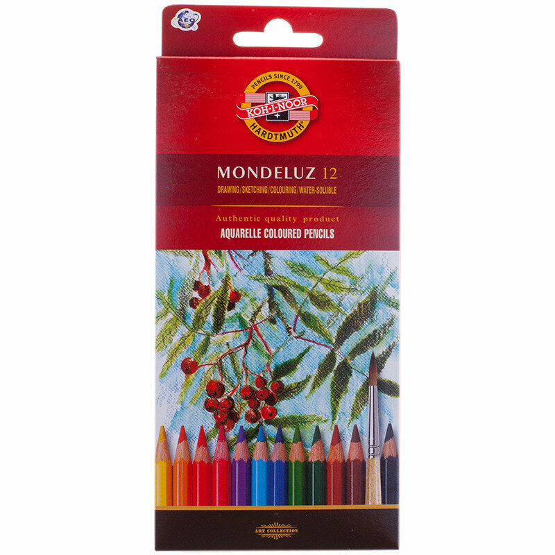 Карандаши акварельные Koh-I-Noor "Mondeluz", 12цв, заточен, картон, европодвес, 022935
