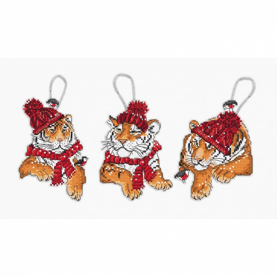 Набор для вышивания LetiStitch #L8017 Christmas Tigers Toys (Рождественские игрушки-тигры), Счетный крест, 12 х 9 см