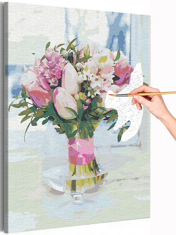 Тюльпаны в вазе / Букет цветов Раскраска картина по номерам на холсте с неоновой краской 40х60