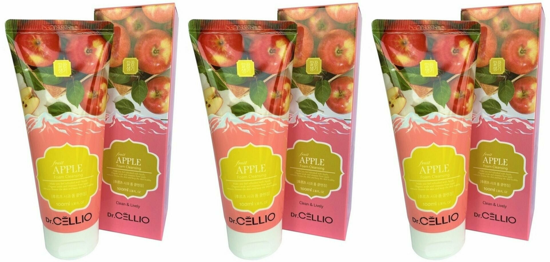 Dr. Cellio Средство для снятия макияжа Яблоко, G70 Fruit Apple Foam Cleansing, пенка, 100 мл, 3 шт