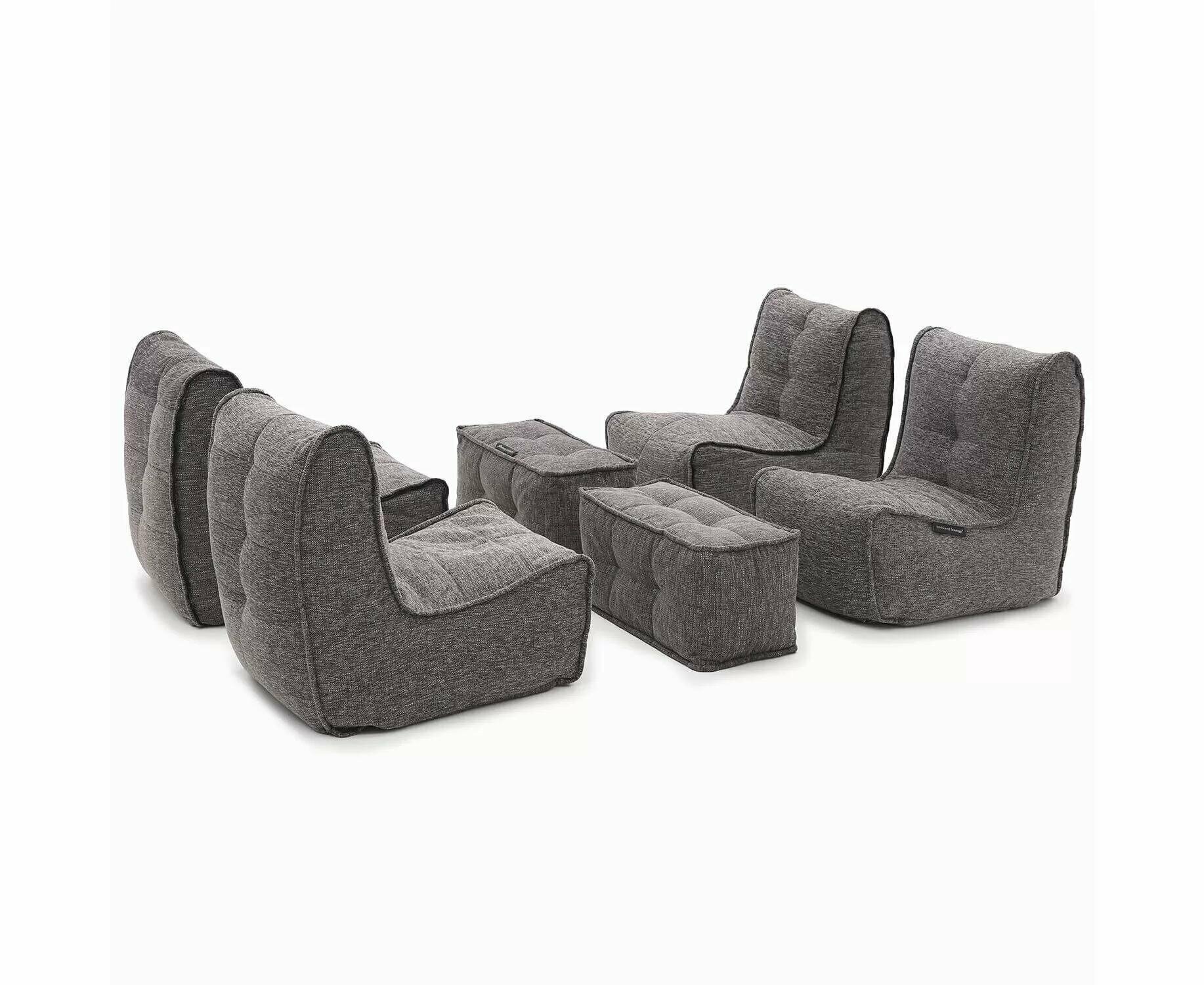 Бескаркасный модульный диван-трансформер с оттоманкой Mod4 Quad Couch - Luscious Grey (Sofa Weave)- нераскладной узкий диван для дома, дачи, офиса