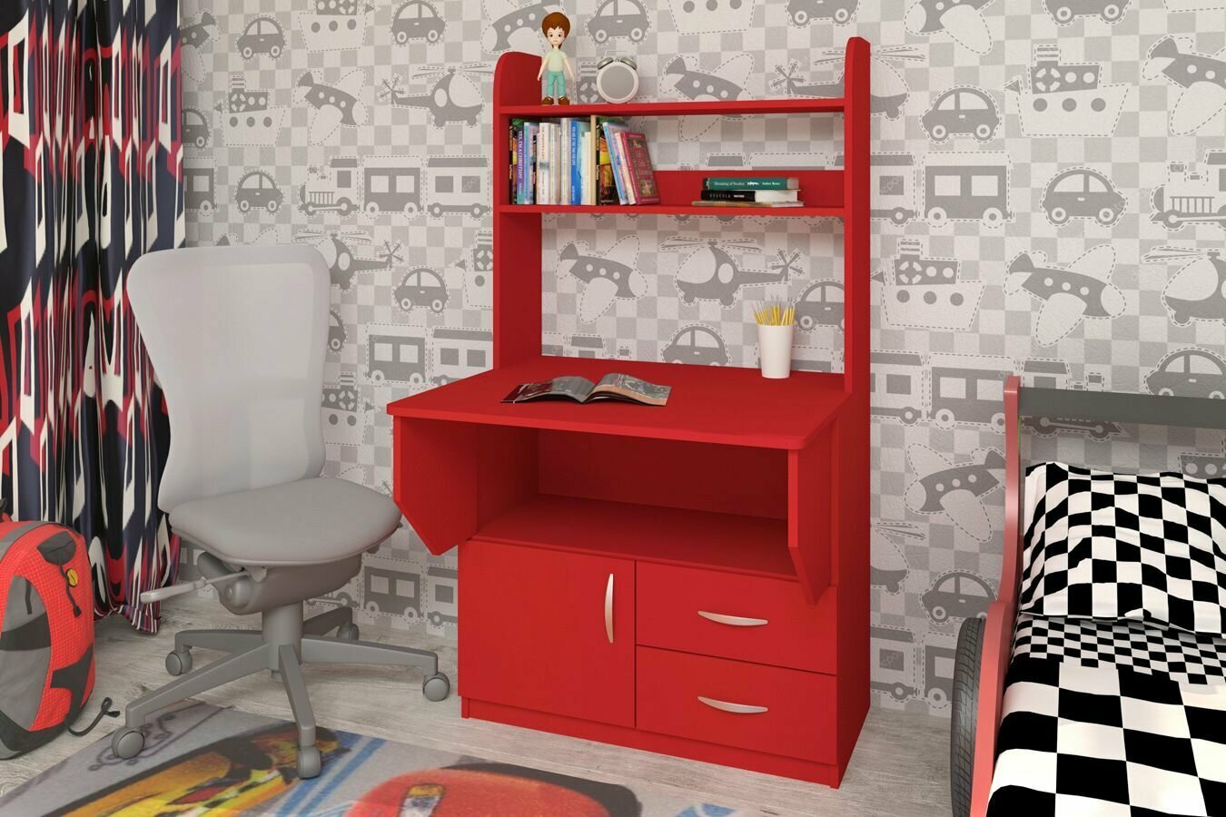 Стол-трансформер Mnogomeb "Уголок школьника-1", ЛДСП, красный