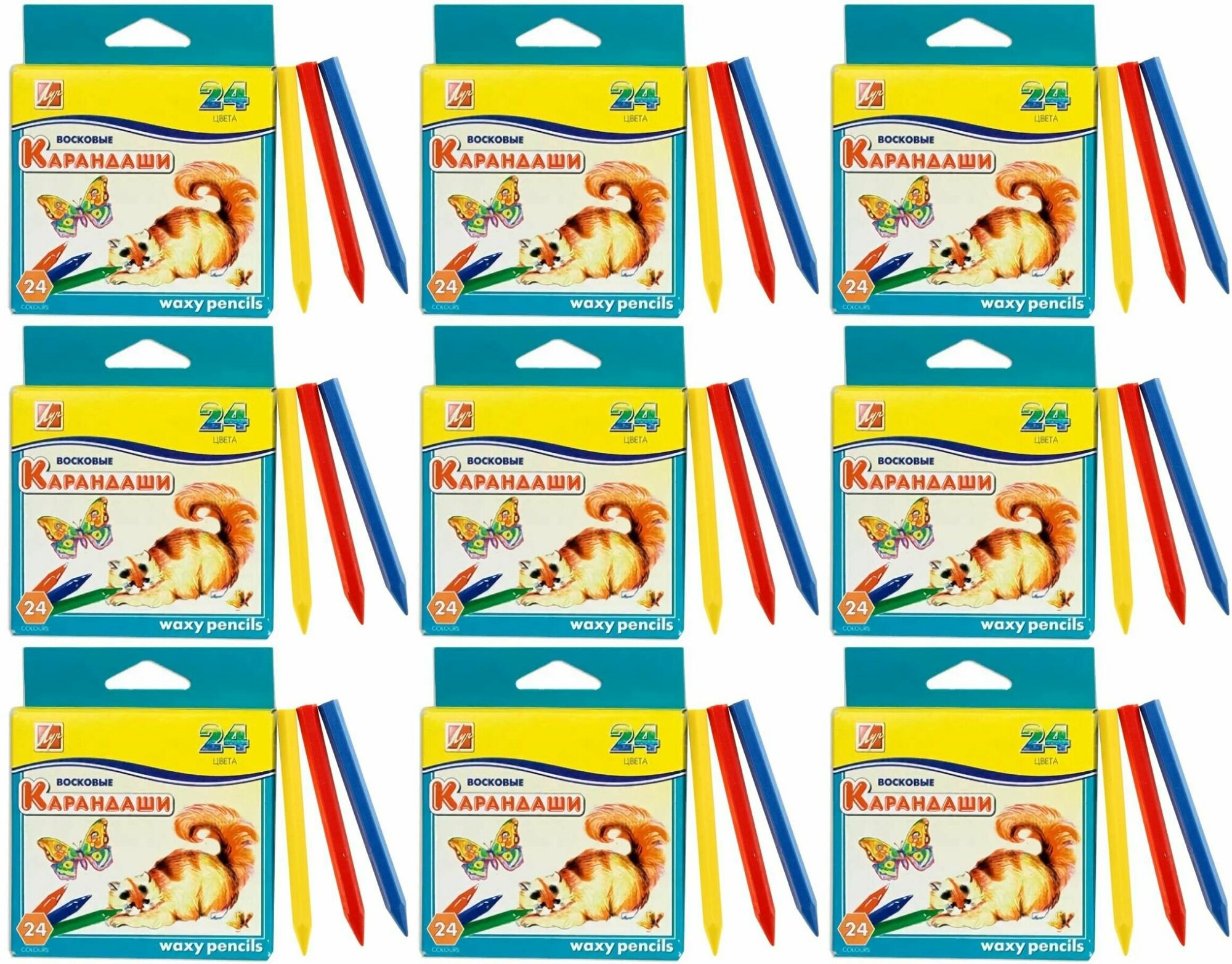 Луч Мелки восковые ZOO, шестигранные, 24 цветов, 9 уп