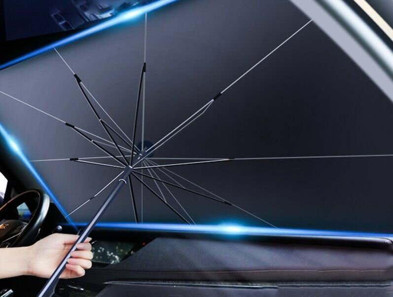 Зонт солнцезащитный для лобового стекла автомобиля 140х79 см с изогнутой ручкой из титана