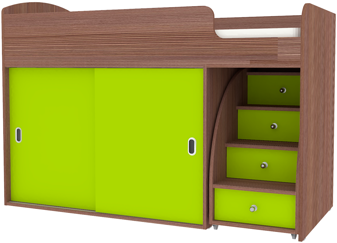Кровать чердак Малыш Купе Бодего Темный - Лайм