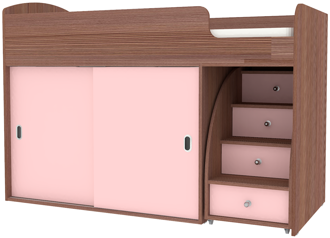 Кровать чердак Малыш Купе Бодего Темный - Розовый