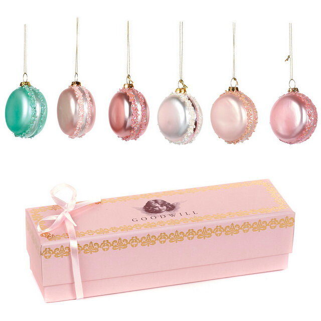 Набор стеклянных елочных игрушек Macarons Parisiens 6 см, 6 шт, подвеска, Goodwill (Гудвилл), TR22594