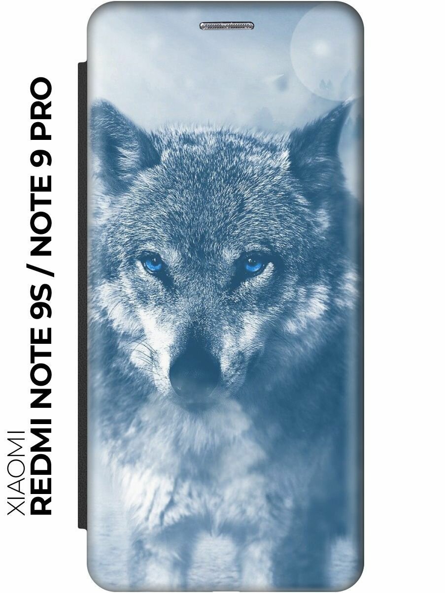 Чехол-книжка Голубоглазый волк на Xiaomi Redmi Note 9s / Note 9 Pro / Сяоми Редми Ноут 9с / Ноут 9 Про черный