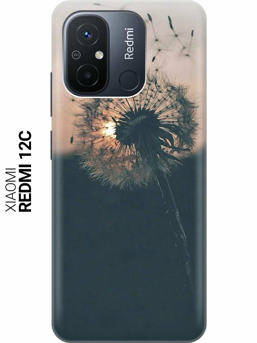 Силиконовый чехол на Xiaomi Redmi 12C, Сяоми Редми 12С с принтом "Одуванчик на закате"