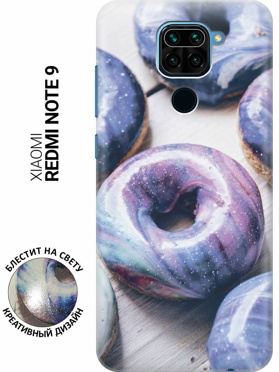 Силиконовый чехол на Xiaomi Redmi Note 9, Сяоми Редми Ноут 9 с эффектом блеска "Пончики в сиреневой глазури"