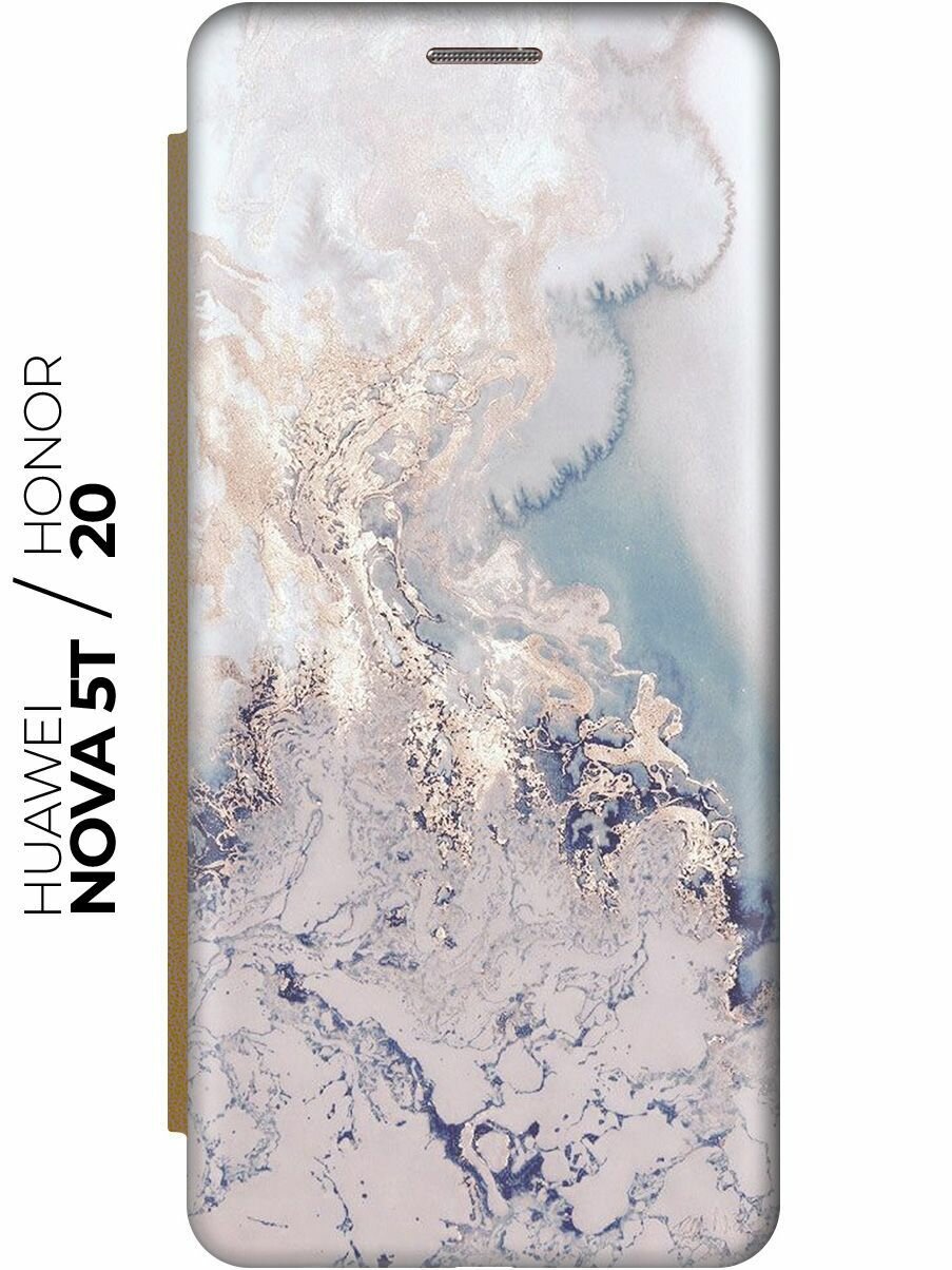 Чехол-книжка Мраморная волна на Honor 20 / Huawei Nova 5T / Хонор 20 / Хуавей Нова 5Т золотой
