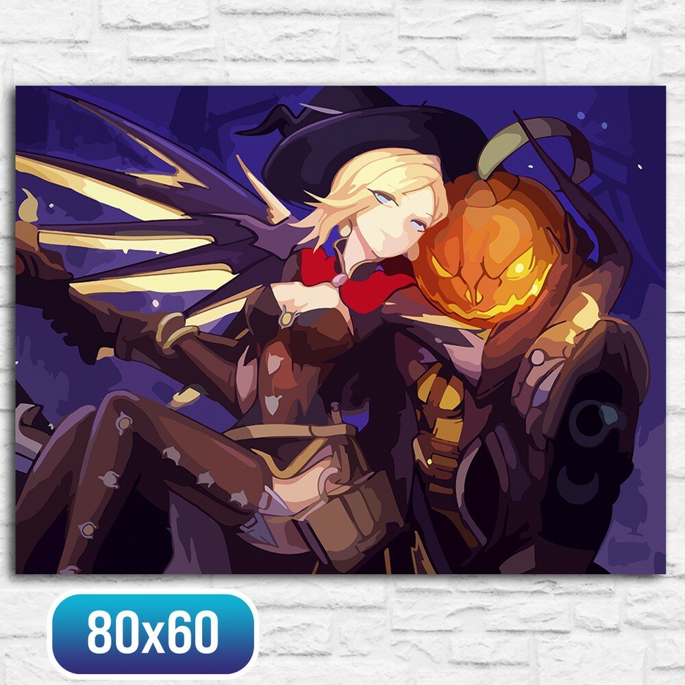Картина по номерам на холсте осень хэллоуин (овервотч, overwatch, мерси, ангел) - 12538 80x60 Г