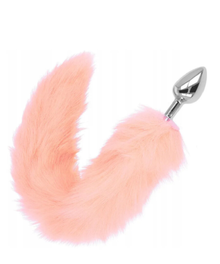 Fredorch Серебристая анальная пробка хвост лисы, цвет розовый, размер S