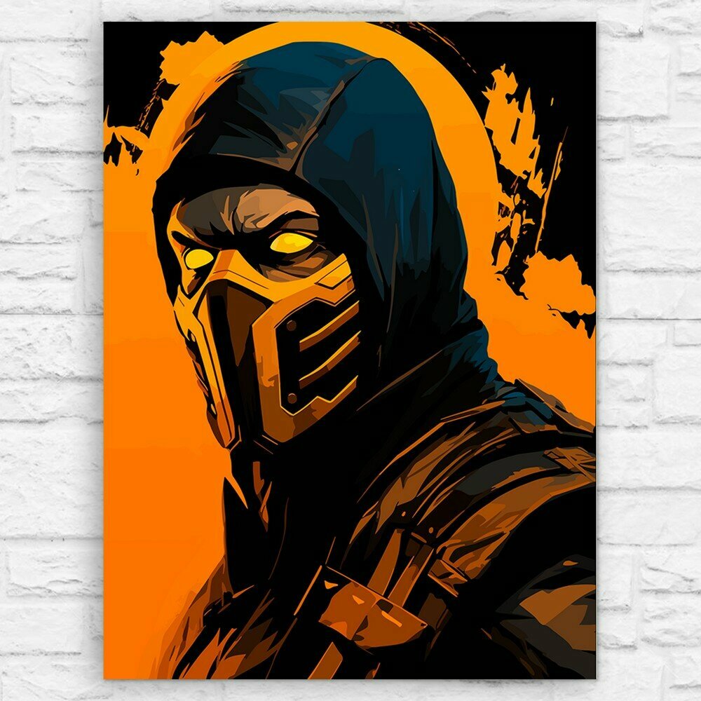 Картина по номерам на холсте игра Mortal Kombat Скорпион (Scorp, PS, PC, XBOX, Switch) - 12600 В 30x40