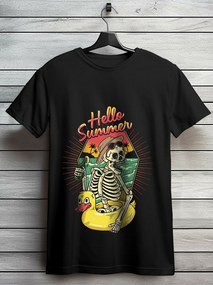 Футболка Футболка унисекс черная из хлопка с DTF принтом хеллоуин череп ( кости, Helloween, конфеты, скелет) - 8456