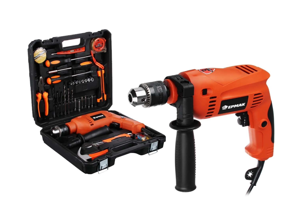 Набор ермак "Профи": Дрель ударная с набором инструмента, 68 предметов (693-045)