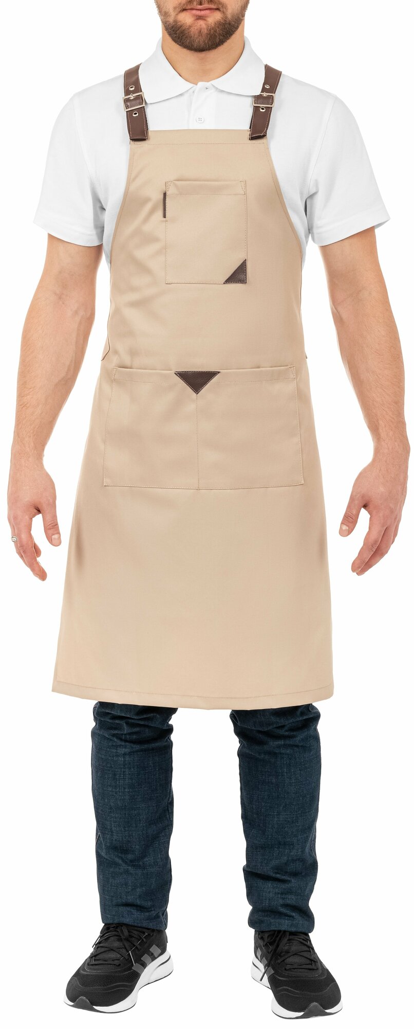 Фартук рабочий с грудкой унисекс из плотной хлопкосодержащей ткани с водоотталкивающей пропиткой "Оранж" бежевый