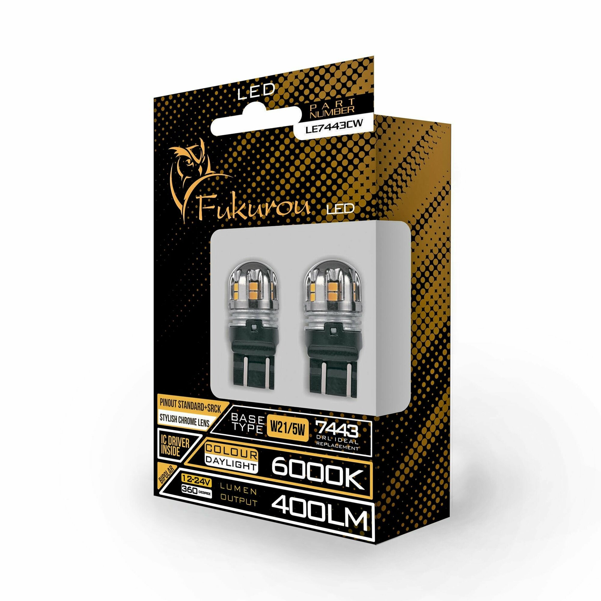 Светодиодная лампа FUKUROU W21/5W 12-24V 6000K 2шт белый свет