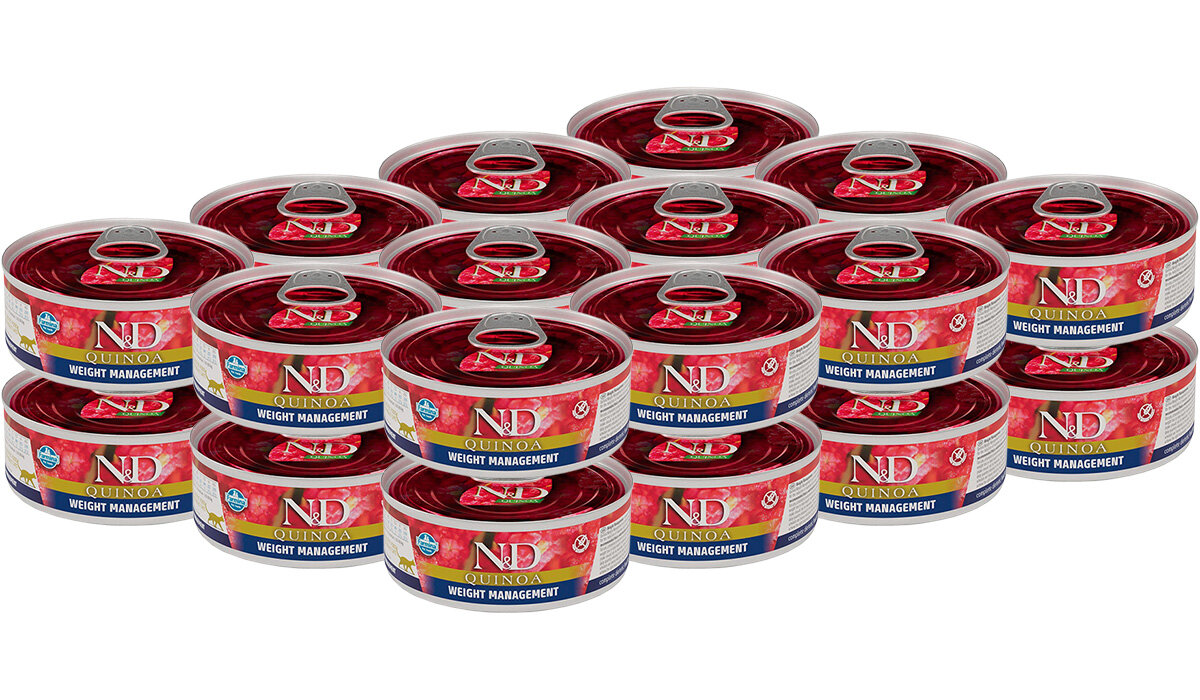 FARMINA CAT N&D QUINOA WEIGHT MANAGEMENT беззерновые диетические для взрослых кошек с ягненком и киноа (80 гр х 24 шт)
