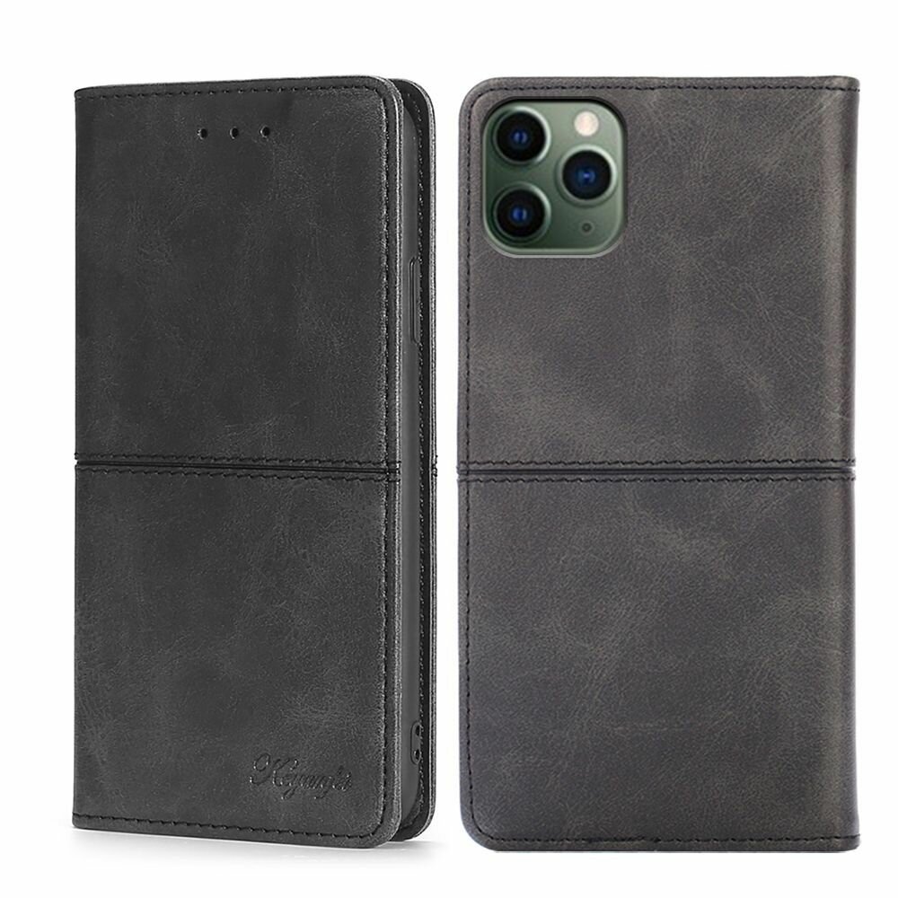 Чехол-книжка MyPads для Apple iPhone 11 Pro Max / Айфон 11 Pro Max воловья кожа (черный)