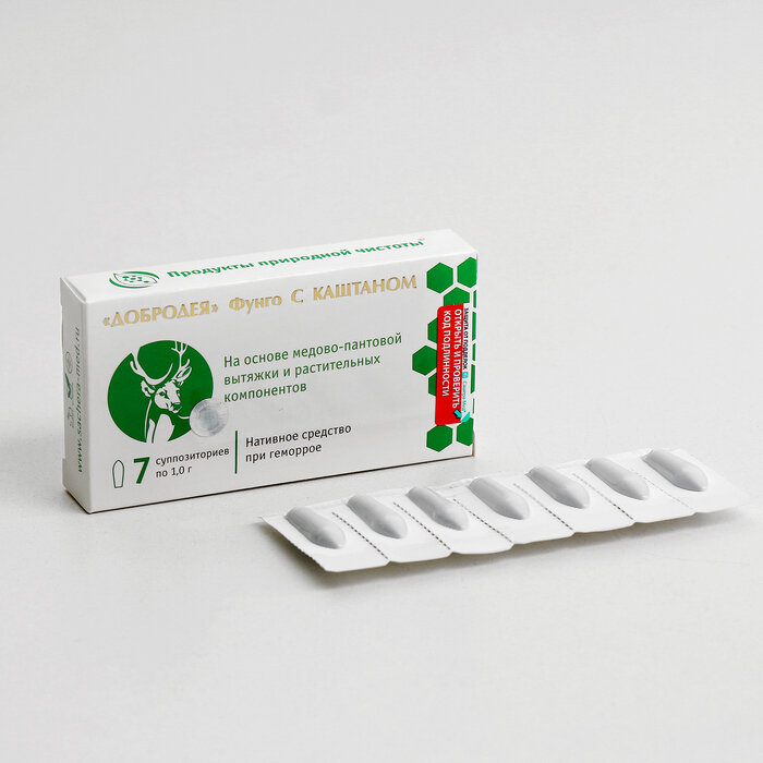 Свечи Добродея Фунго с каштаном, от геморроя 7 1,0 г