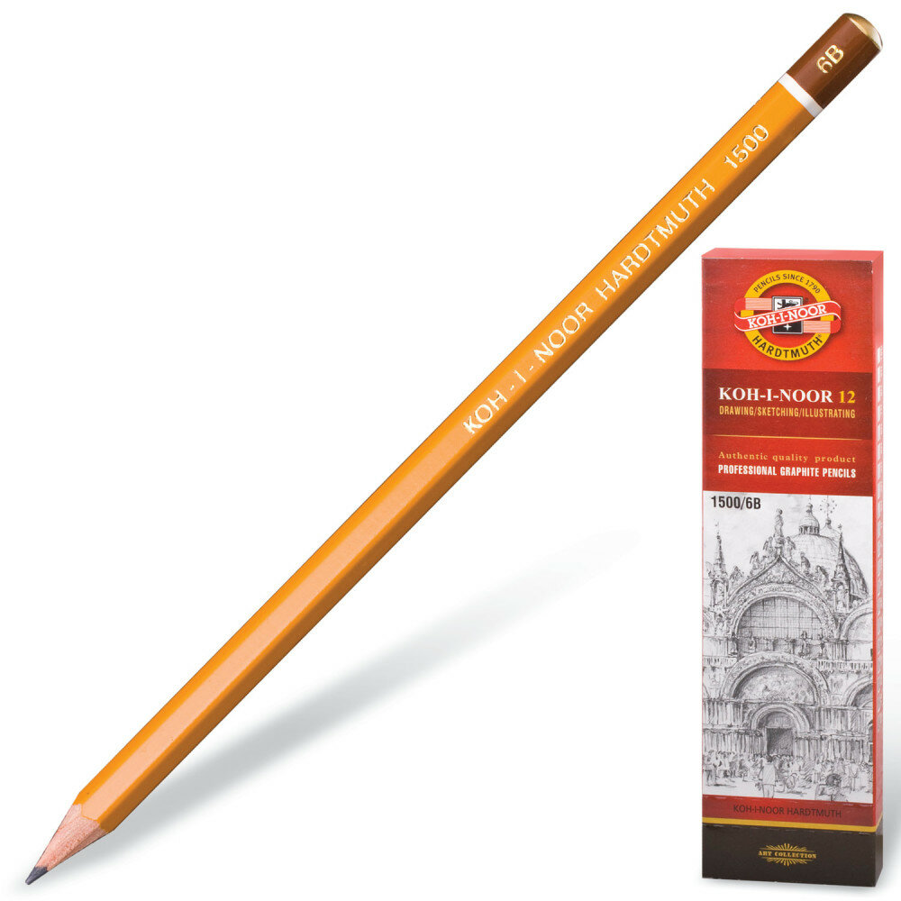 Карандаш чернографитный KOH-I-NOOR 1500 1 шт 6B корпус желтый заточенный 150006B01170RU 1 шт