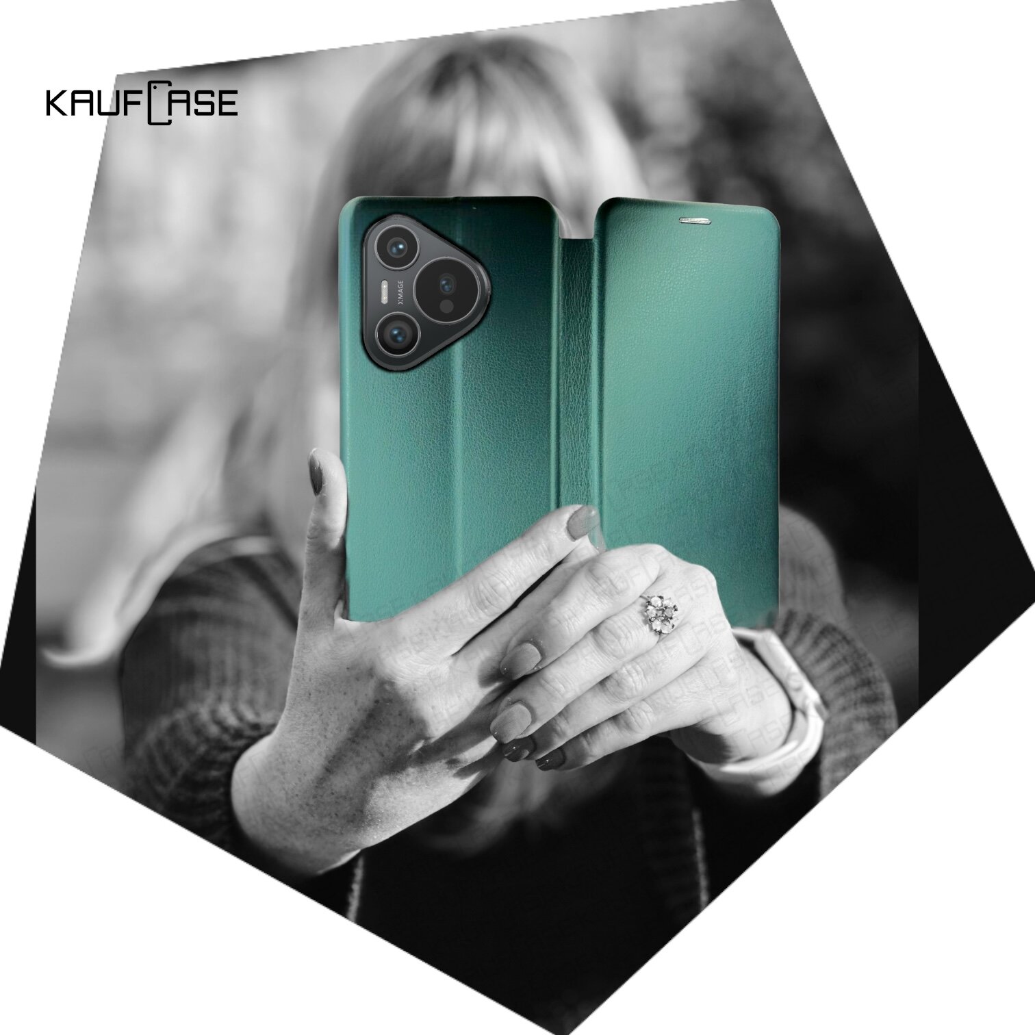 Чехол книжка для телефона Huawei Pura 70 (6.6"), темно-зеленый. Текстура под кожу