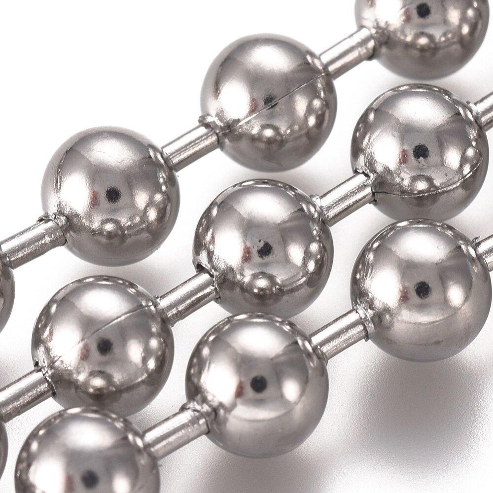 Цепочка отрезная (без замка), 6мм, с шариками, базовый материал - нержавеющая сталь, без покрытия, 1 метр