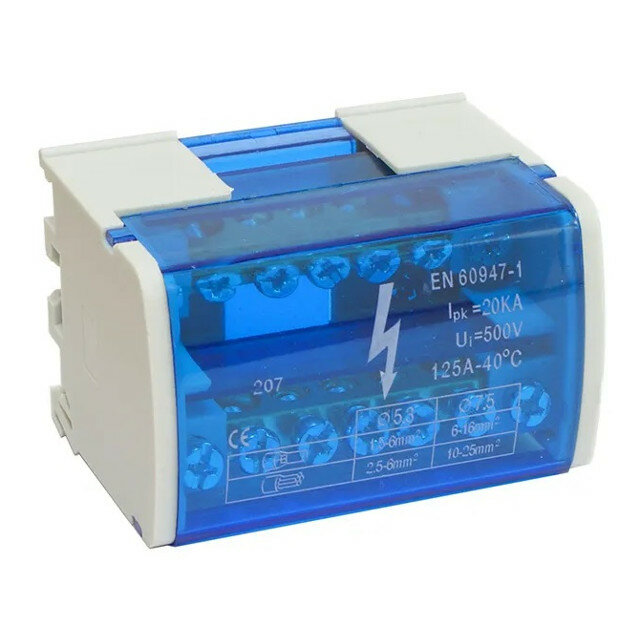 DORI шина нулевая на DIN-рейку в корпусе, две шины по 7 отверстий для электроснабжения