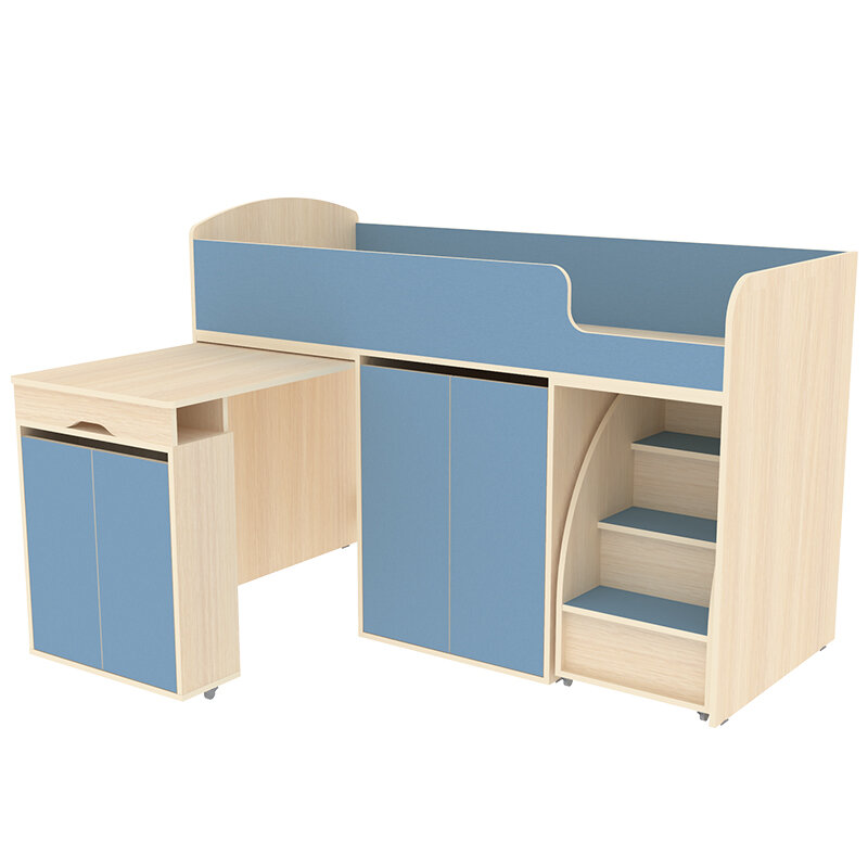 Кровать чердак Малыш Лайт Дуб Молочный Светло Синий/Голубой