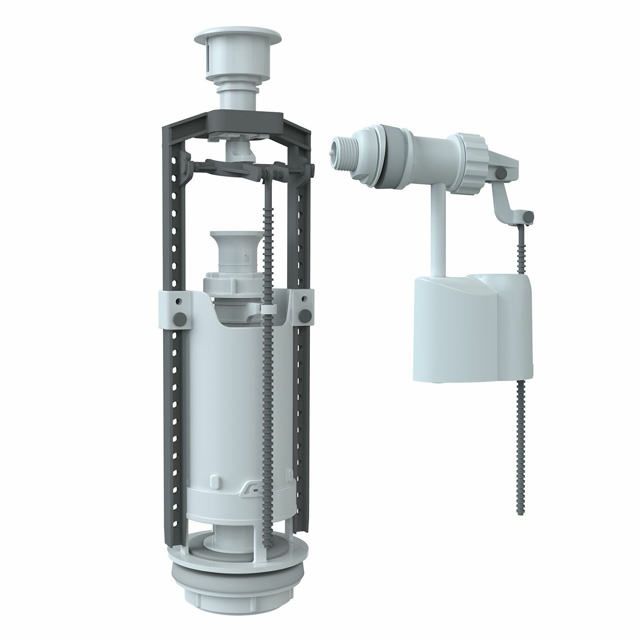 Комплект арматуры клапан спускной и наполнительный с боковой подводкой (кнопка белая) SM-B/W