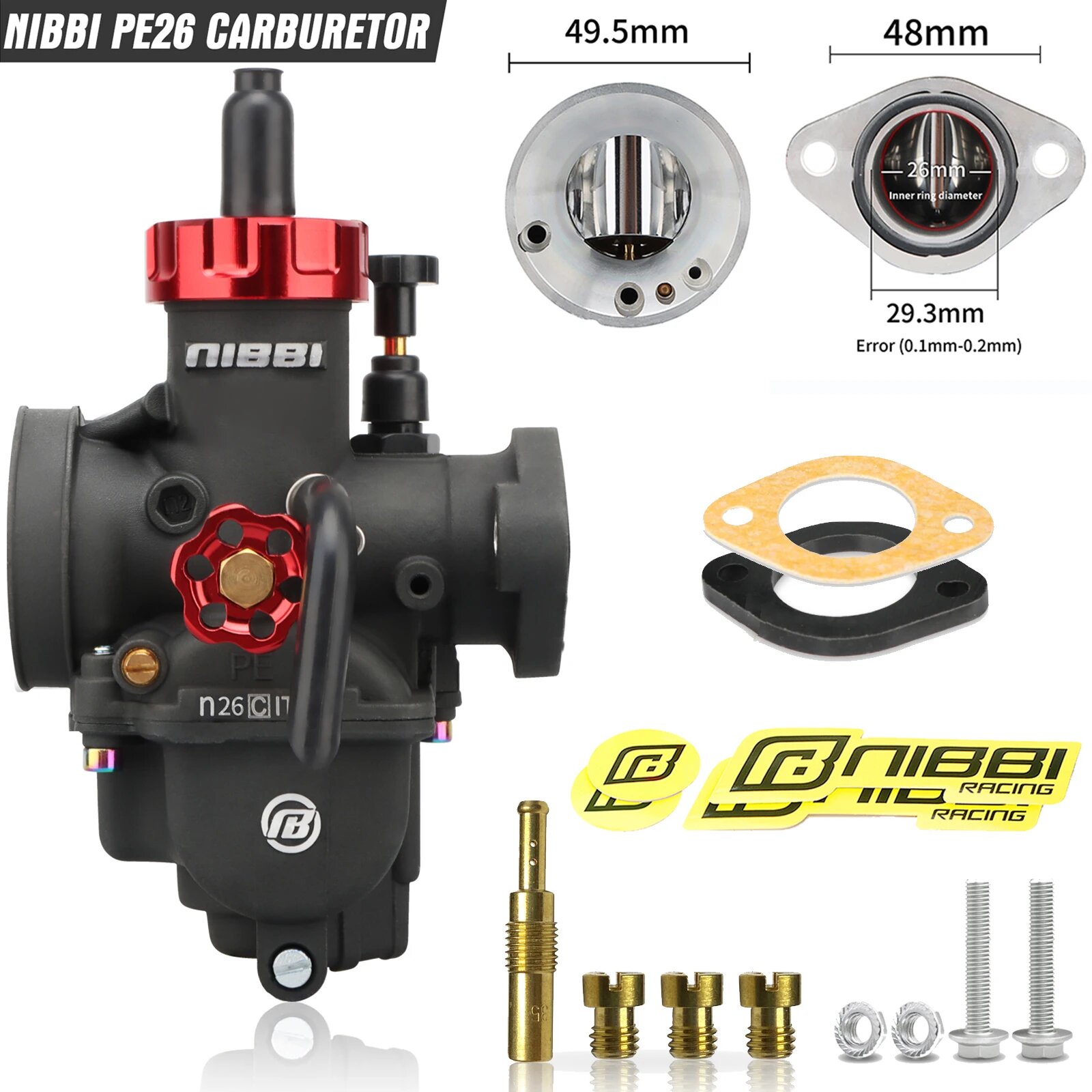 NIBBI PE19 мм/PE22 мм/PE24 мм/PE26 мм/PE28 мм фланцевый карбюратор для мотоцикла 2T 4T GY6 двигатель 100cc-250ccATV Yamaha Racing Pitbike
