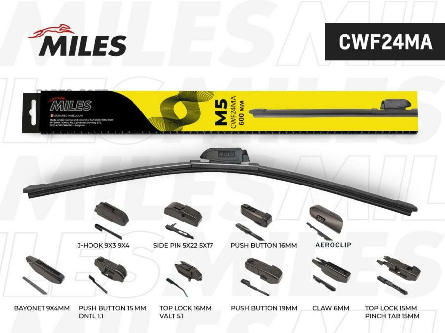 CWF24MA MILES Щётка стеклоочистителя 600 мм (24") бескаркасная (10 адаптеров)