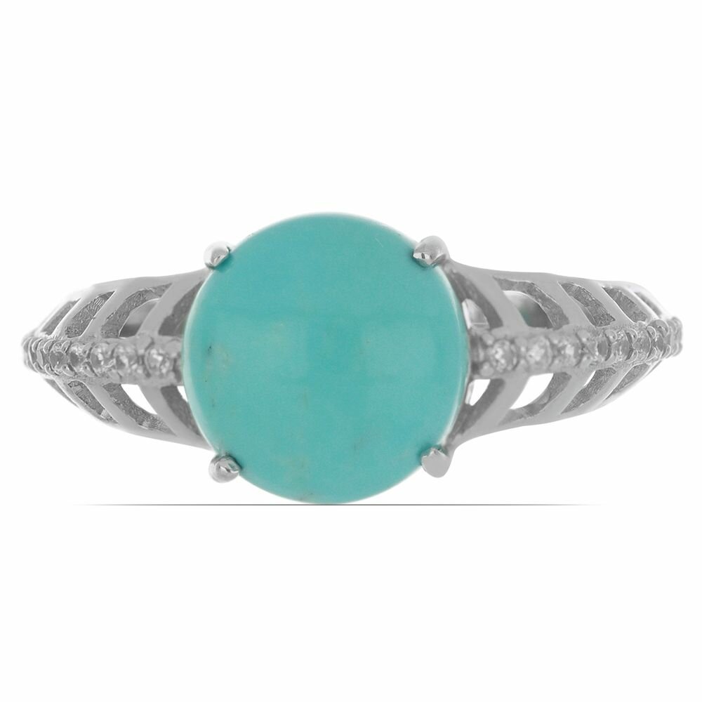Кольцо, серебро, 925 проба, родирование, бирюза, циркон