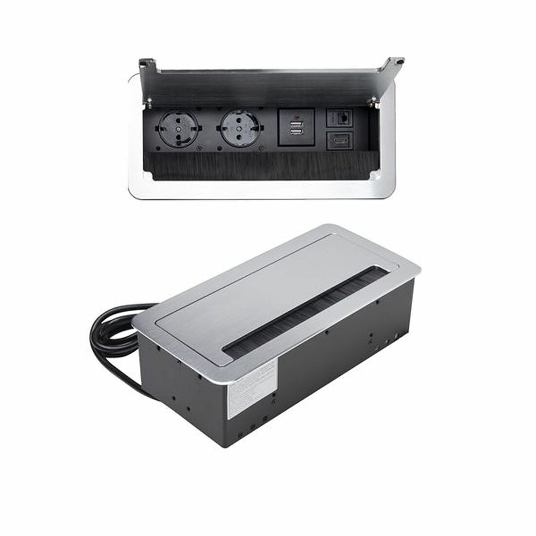 Выдвижной удлинитель Atlas USB, 2 розетки, 2xUSB, HDMI, LAN, алюминий