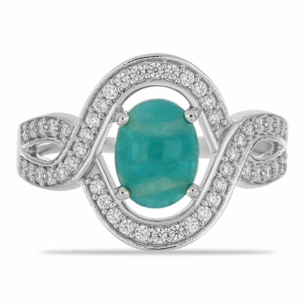 Кольцо, серебро, 925 проба, родирование, фианит, амазонит