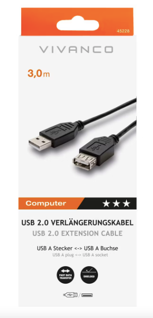 Кабель удлинитель для компьютера Vivanco USB2.0 папа/мама 3метра