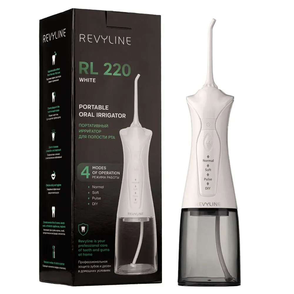 Портативный ирригатор Revyline RL220 White, 4 режима, 2 сменные насадки, белый