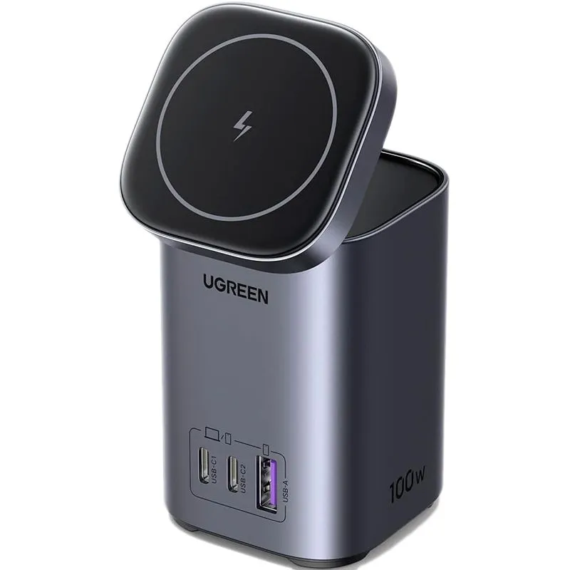 Сетевое зарядное устройство Ugreen CD342 100W 2-in-1 Gan Charging Station 2 USB C +USB A +MagSafe (15076), цвет серый