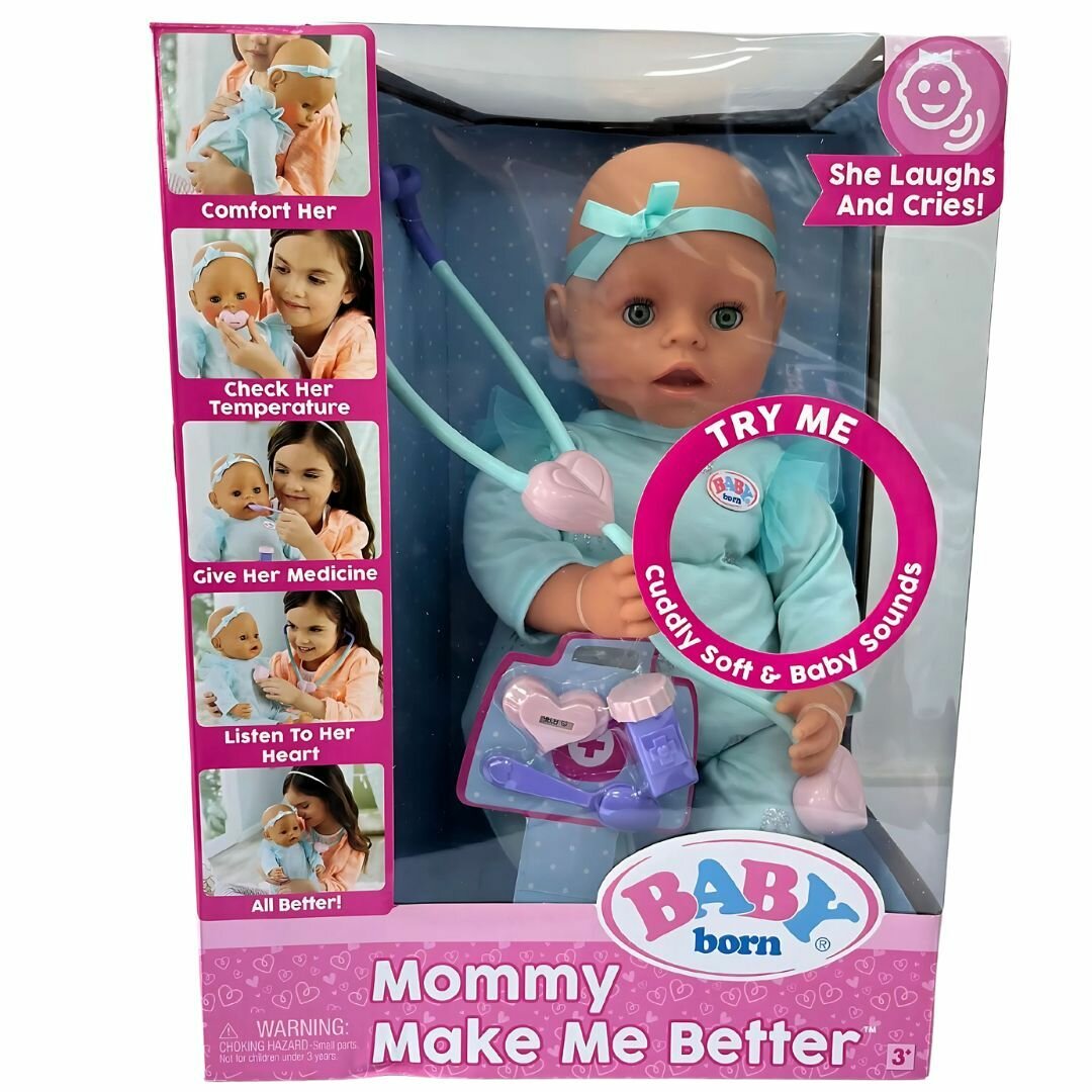 Интерактивная кукла для девочек с аксессуарами, умеет улыбаться и плакать, игра в доктора, развивающая игрушка