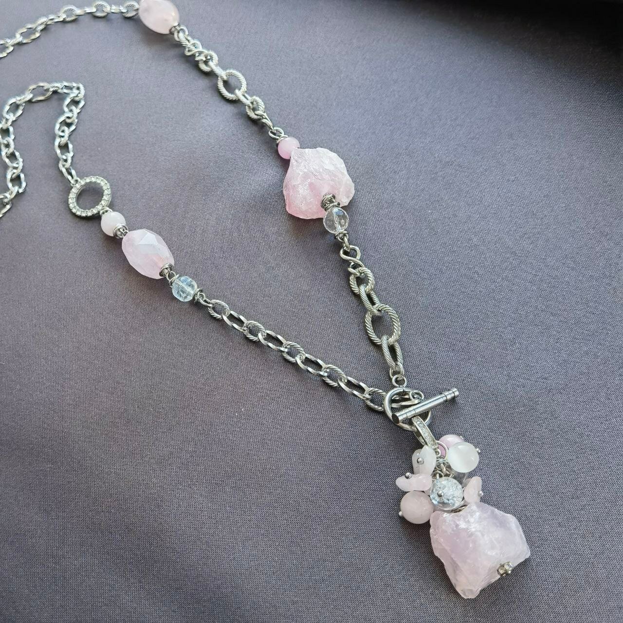 Серьги, розовый кварц